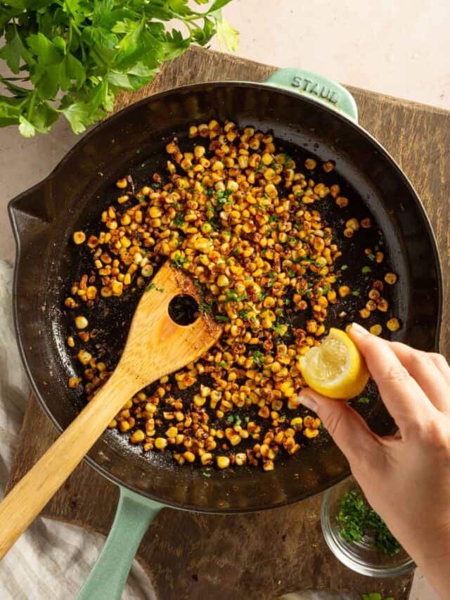Easy Skillet Charred Blackened Corn - Lauren from Scratch