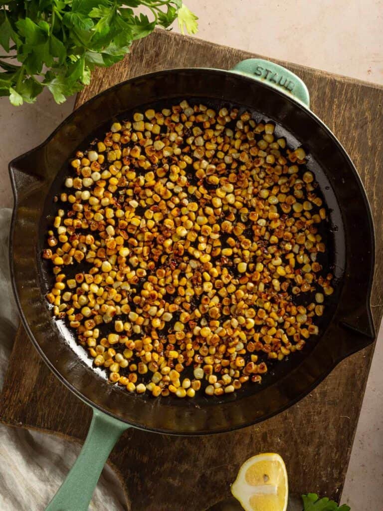 Easy Skillet Charred Blackened Corn - Lauren from Scratch