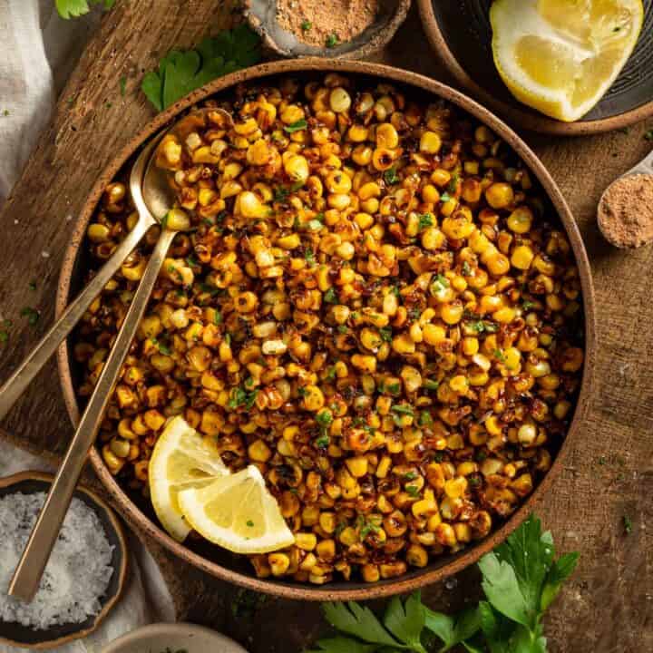 Easy Skillet Charred Blackened Corn - Lauren from Scratch