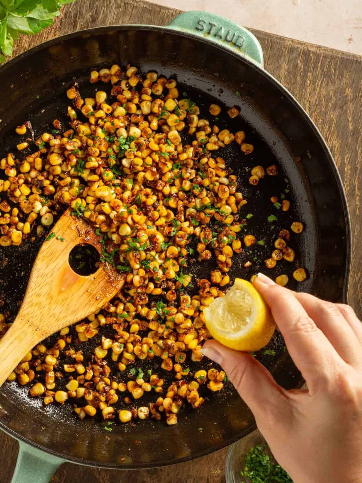 Easy Skillet Charred Blackened Corn - Lauren from Scratch